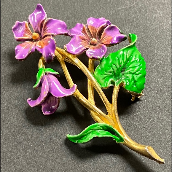 Vintage | Jewelry | Vintage Purple Iris Enamel Floral Bunch Brooch Pin ...